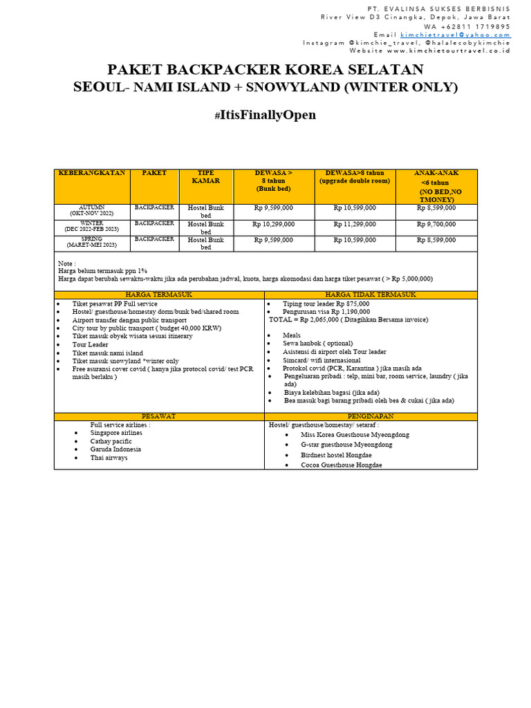 WP Korea Backpacker 2022 2023 R1 | PDF