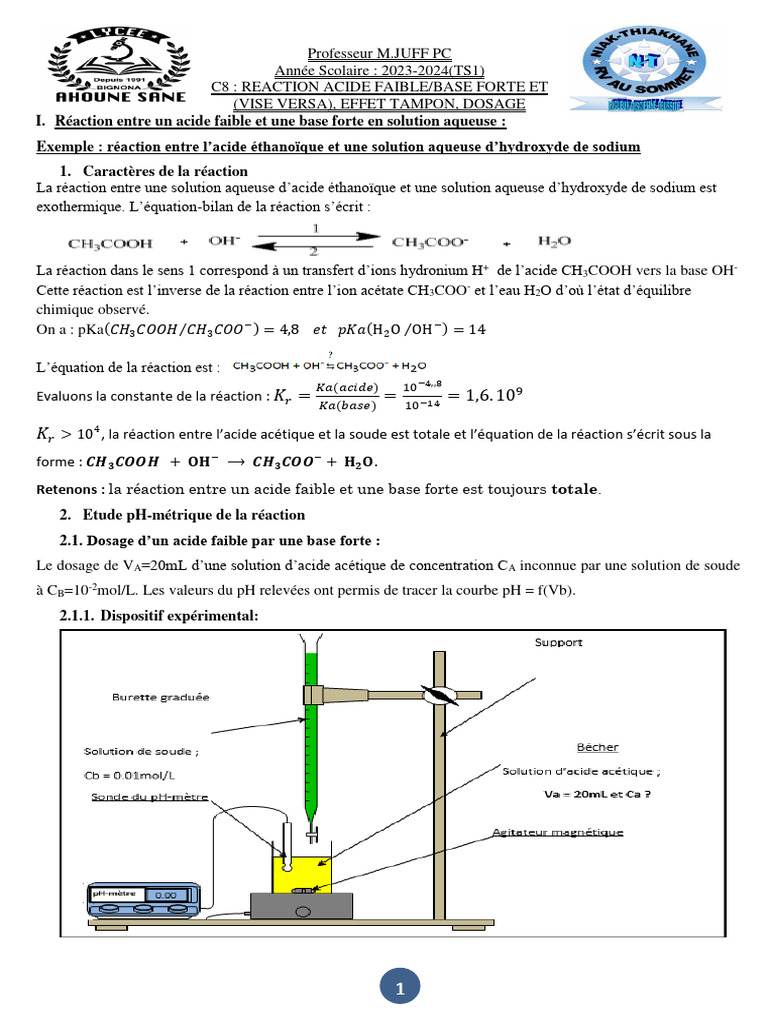 Dosage acide faible/base forte en pH | PDF | Ph | Acide