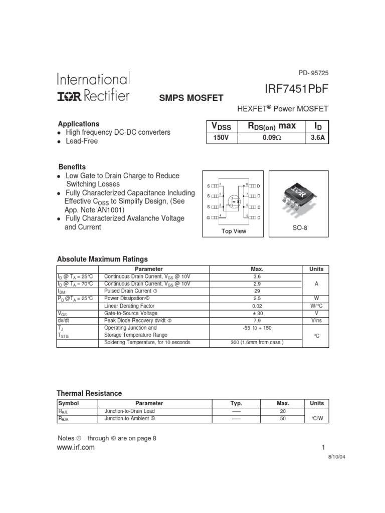 Infineon IRF7451 DataSheet v01 - 01 EN | PDF | Field Effect Transistor | Diode