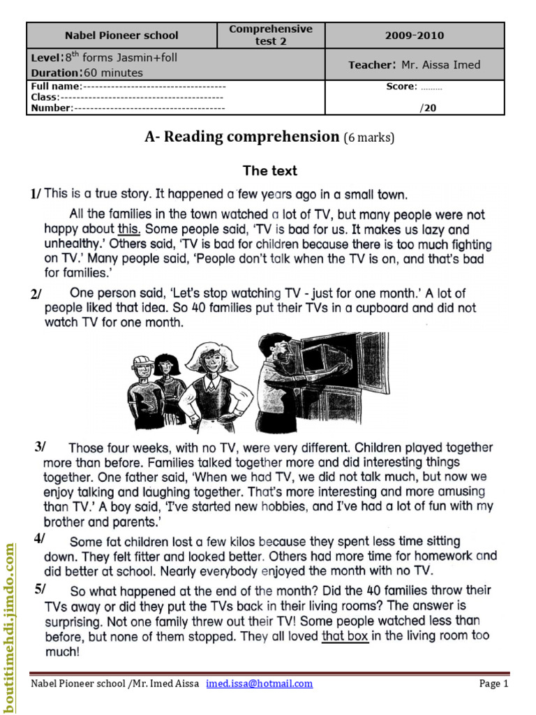 Devoir de Synthèse N°2 - Anglais - 8ème (2009-2010) MR Aissa Imed | PDF