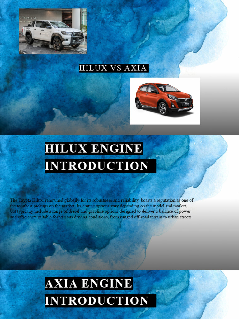 Hilux vs Axia | PDF | Horsepower | Engines