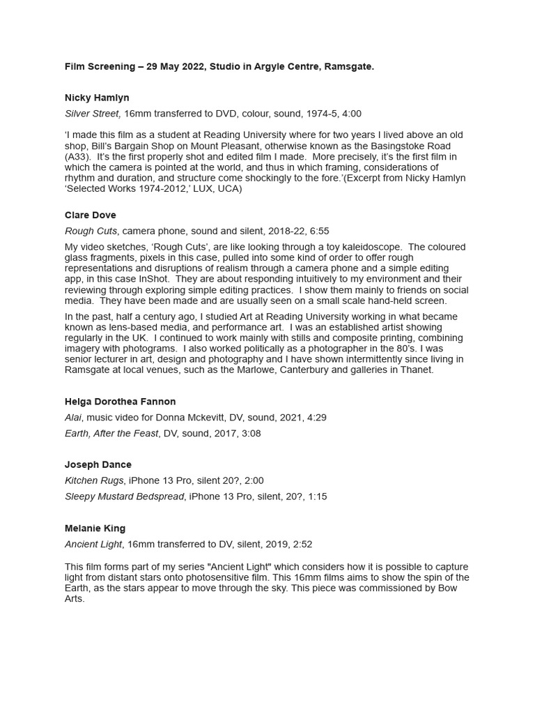 Programme Notes Running Order | PDF | Imaging