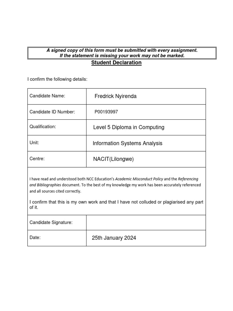 Student Declaration for Computing Diploma | PDF | Agile Software Development | Software ...