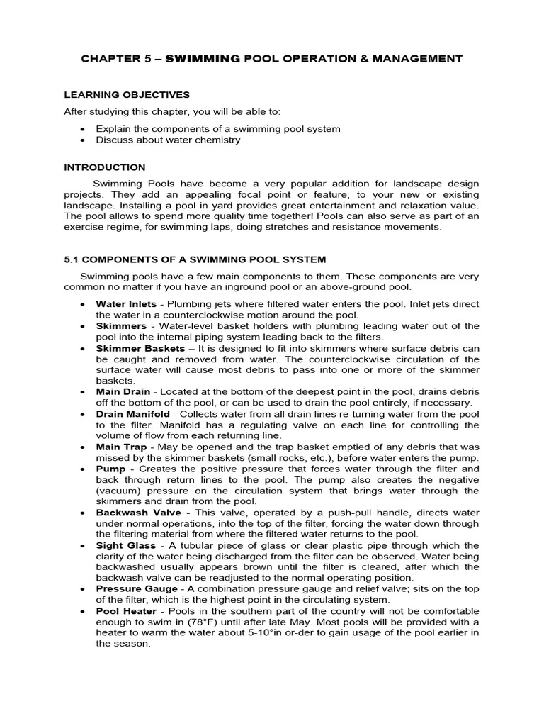 Chapter 5 - Swimming Pool Operation & Management | PDF | Swimming Pool ...