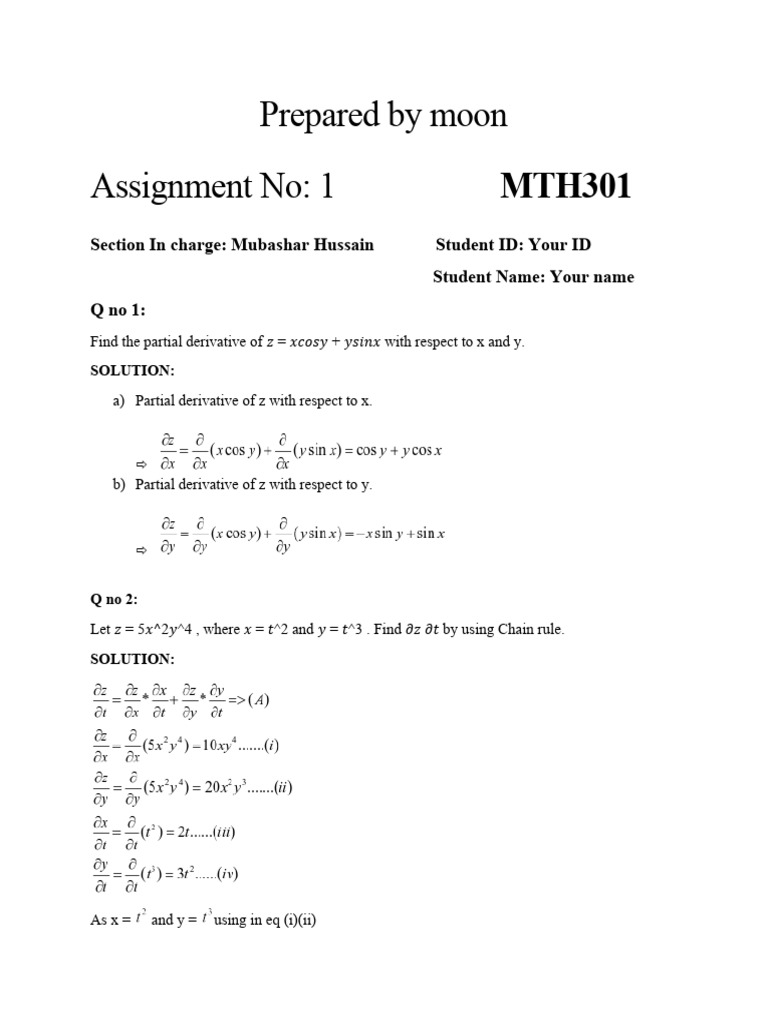mth301 Assignment Section Mubashar Hussain Prepared by Moon | PDF
