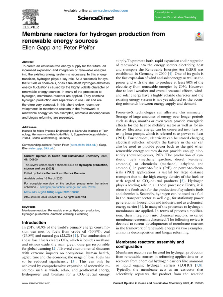Hydrogen production using membrane reactors | PDF | Hydrogen | Renewable Energy