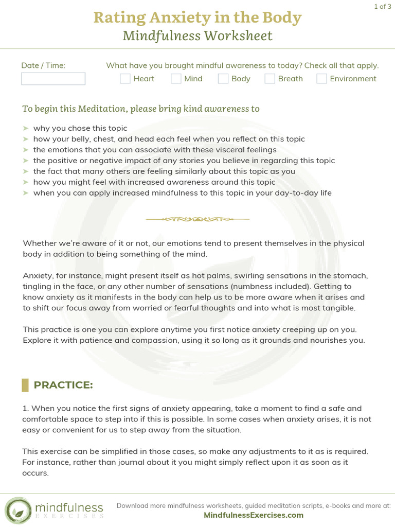 Rating Anxiety in The Body | PDF | Mindfulness | Anxiety