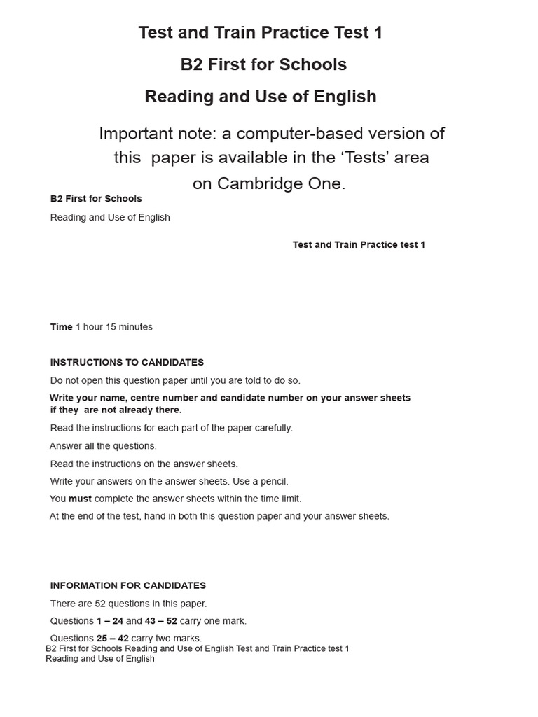 Test and Train Practice Test B2 FFS Reading and Use of English question ...