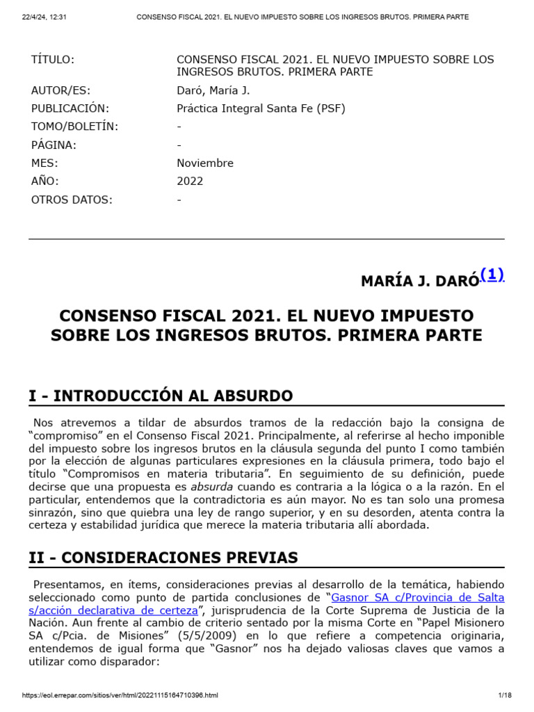Consenso Fiscal 2021. El Nuevo Impuesto Sobre Los Ingresos Brutos. Primera Parte | PDF ...