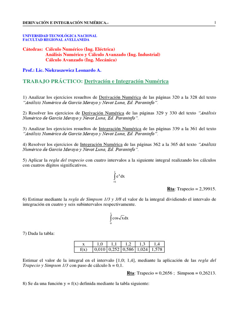 TP de Derivación e Integración Numérica | Descargar gratis PDF | Integral | Algoritmos