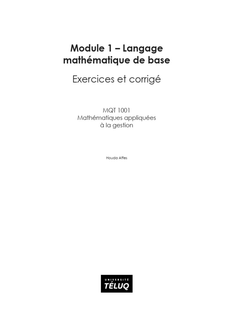 Exercices de MQT 1001 en Mathématiques | PDF | Nombre | Pi