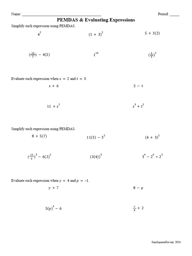 Interleaving - PEMDAS & Evaluating | PDF | Teaching Methods & Materials