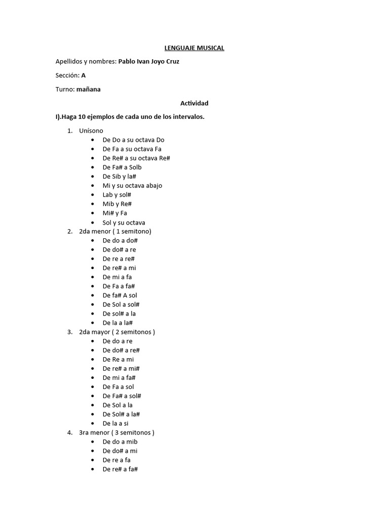 Intervalos Lenguaje Musical | Descargar gratis PDF | Intervalo (música) | Teoría musical