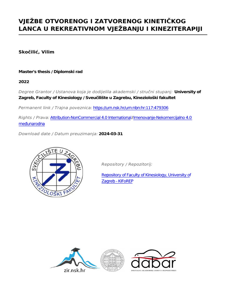 Vježbe Otvorenog I Zatvorenog Kinetičkog Lanca U Rekreativnom Vježbanju I Kineziterapiji | PDF