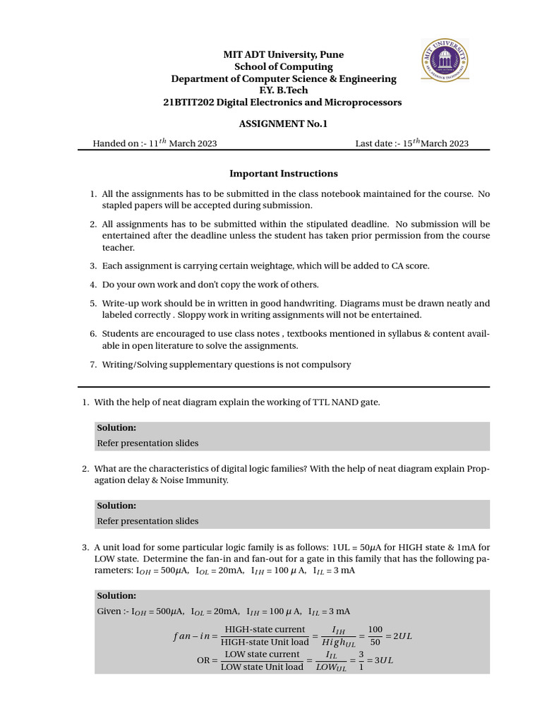 Assignment1 Sol Updated | PDF | Logic Gate | Electronic Engineering