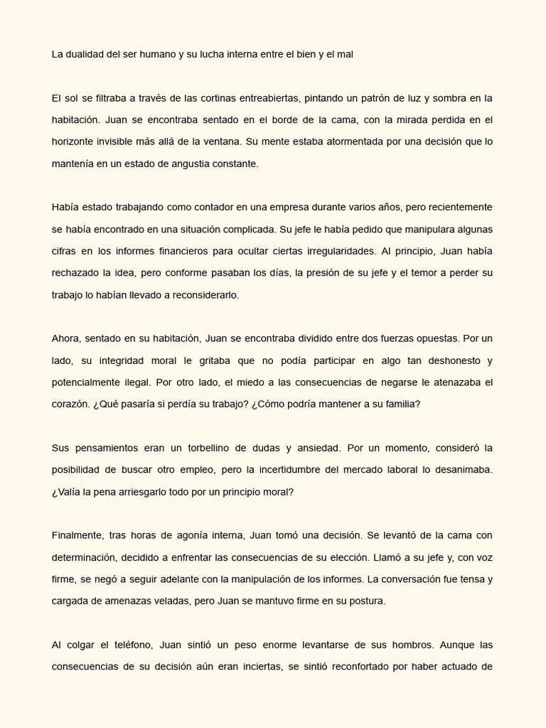 La dualidad del ser humano y su lucha interna entre el bien y el mal | PDF
