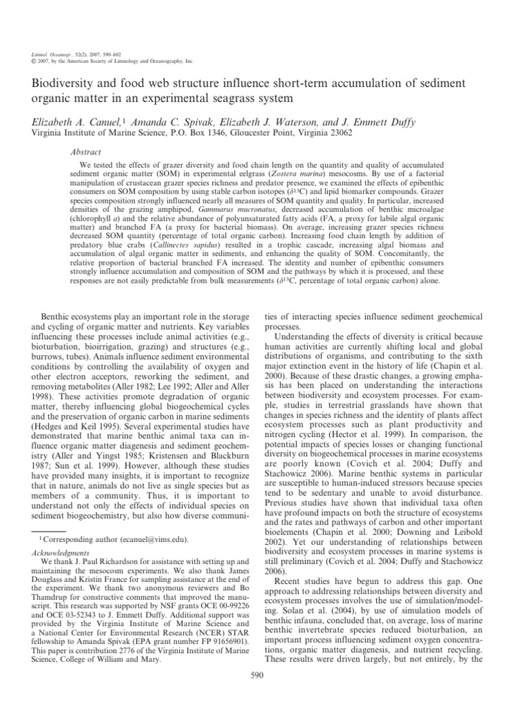 Biodiversity and Food Web Structure Influence Short-Term Accumulation ...