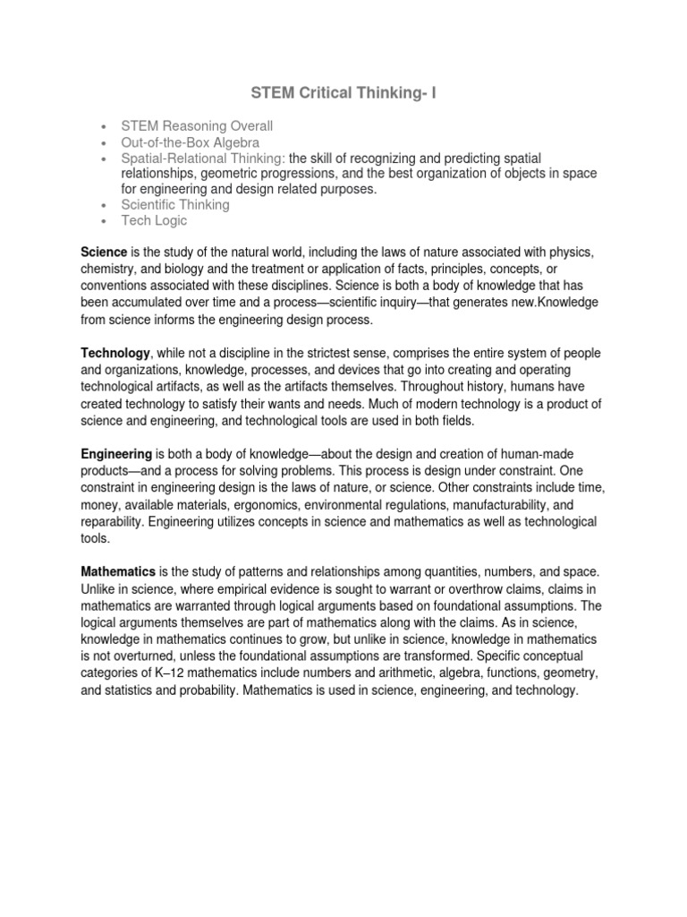 STEM Critical Thinking - 1 - Student Version | PDF | Series And ...