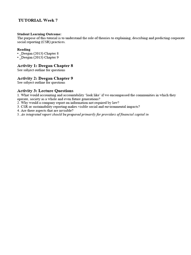 TUTORIAL Week 7 - Questions | PDF