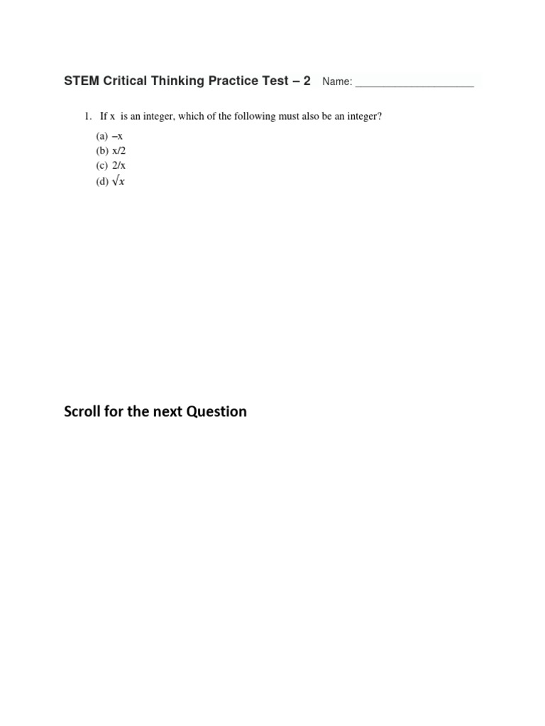 STEM Critical Thinking Practice Test-2 | PDF | Games & Activities
