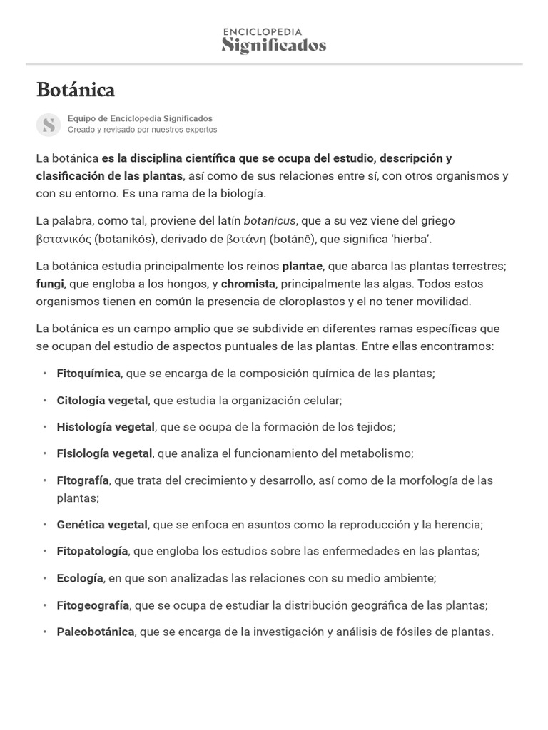Botánica - Qué Es, Definición y Tipos - Enciclopedia Significados | PDF ...