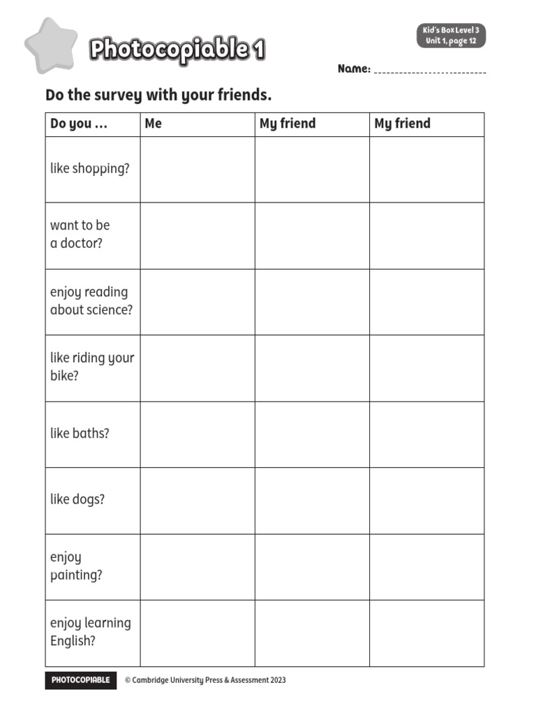 Kid's Box Level 3 Survey | PDF