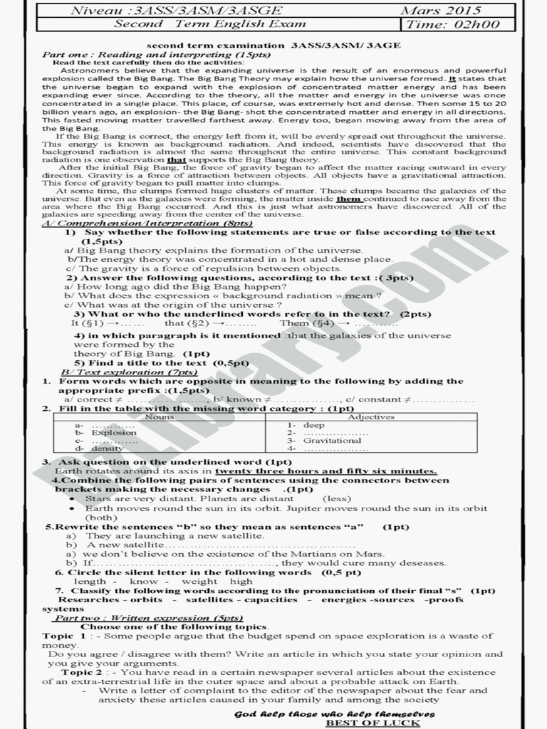 Dzexams 3as Anglais As t2 4 | PDF