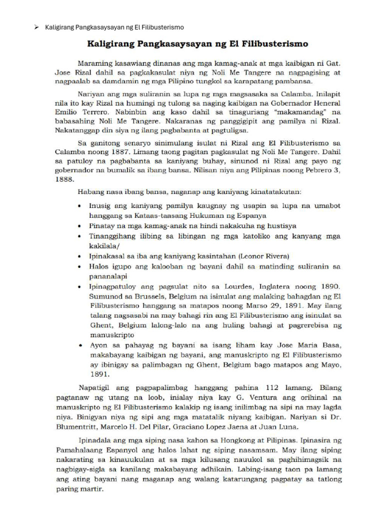 Pre Finals Pointers To Review El Filibusterismo | PDF