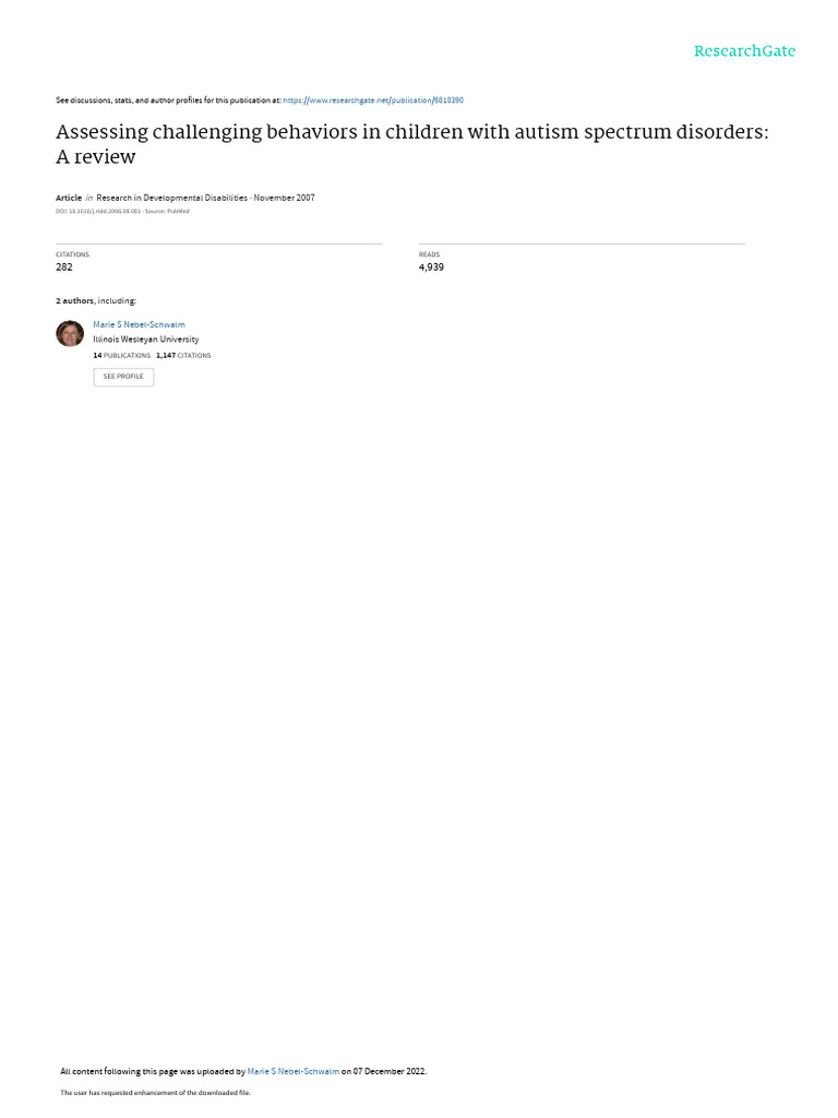 Assessing Challenging Behaviors in Children With Autism Spectrum ...