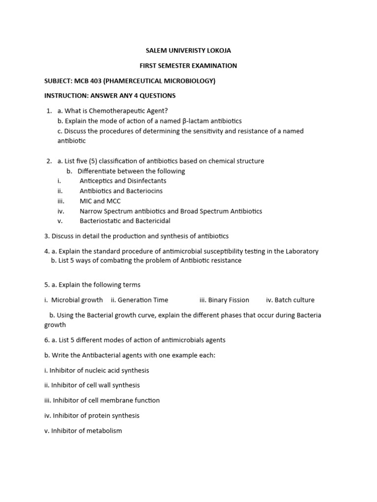 MCB 403 Pharmaceutical MCB | PDF | Science & Mathematics