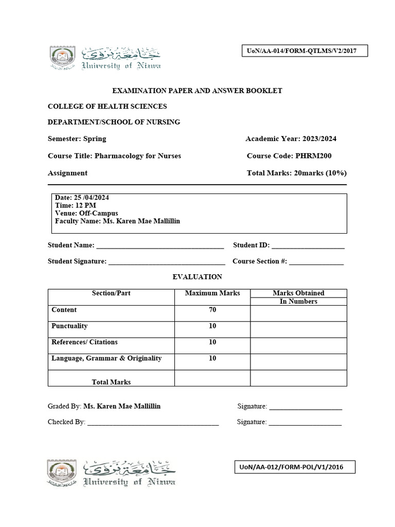Assignment PHRM200 Spring 2023 2024 | PDF | Nursing | Social Programs