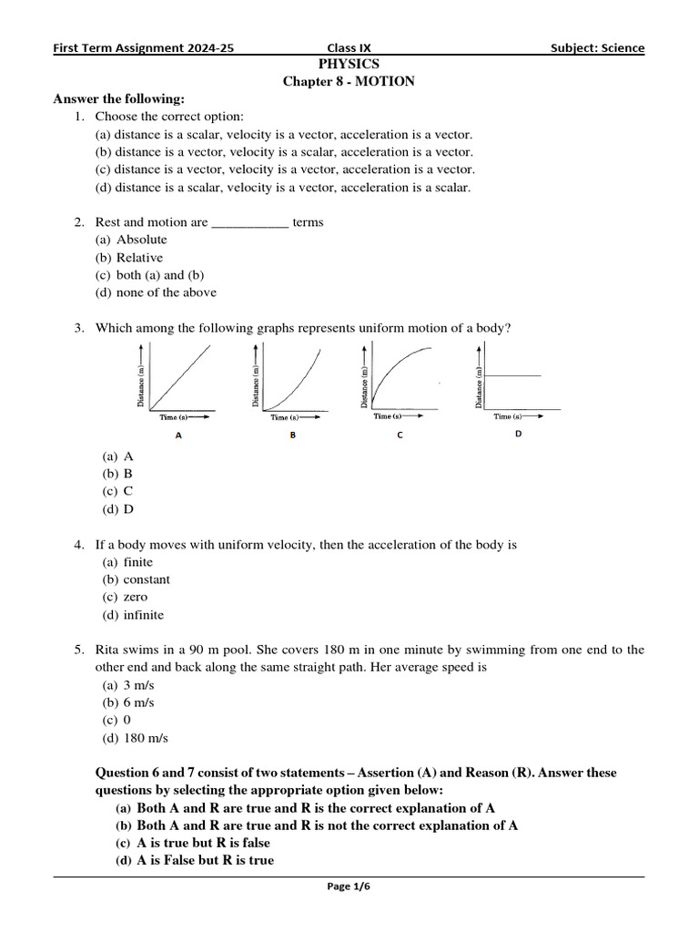Class Ix Physics T1 Assignment Booklet 1 2024 25 | PDF | Force | Acceleration