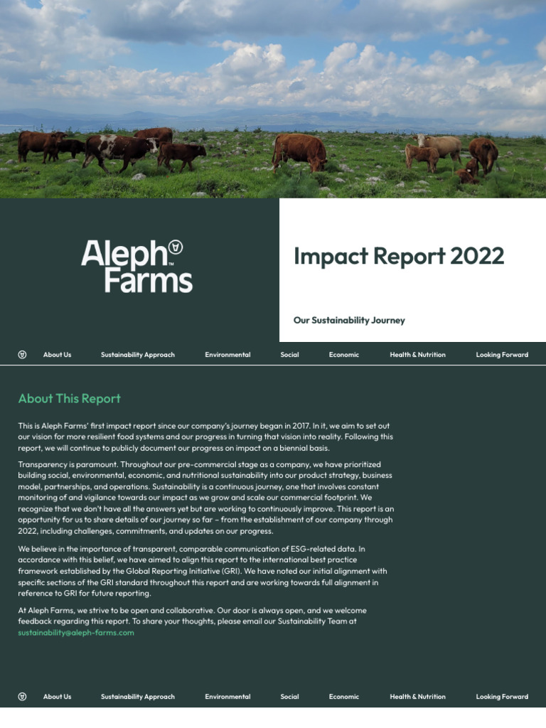 Aleph Farms 2022 Impact Report | PDF | Sustainability | Agriculture