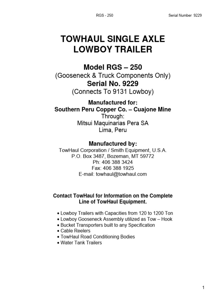 RGS-250 TowHaul Lowboy Trailer Specs | PDF | Trailer (Vehicle) | Truck