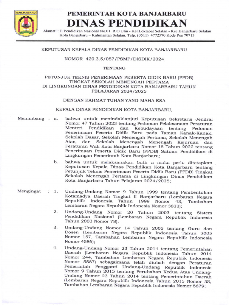 Juknis PPDB SMP THN Pelajaran 2024-2025 (Final) | PDF