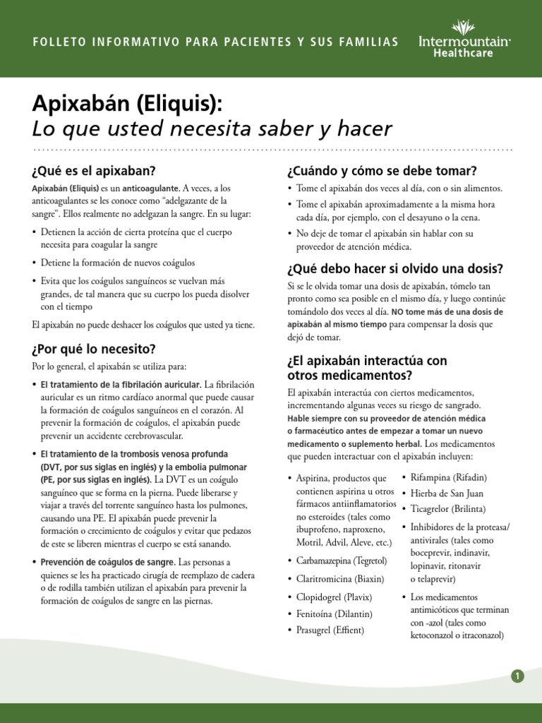 Guía Sobre Apixabán Uso Y Precauciones Pdf Trombosis Aspirina