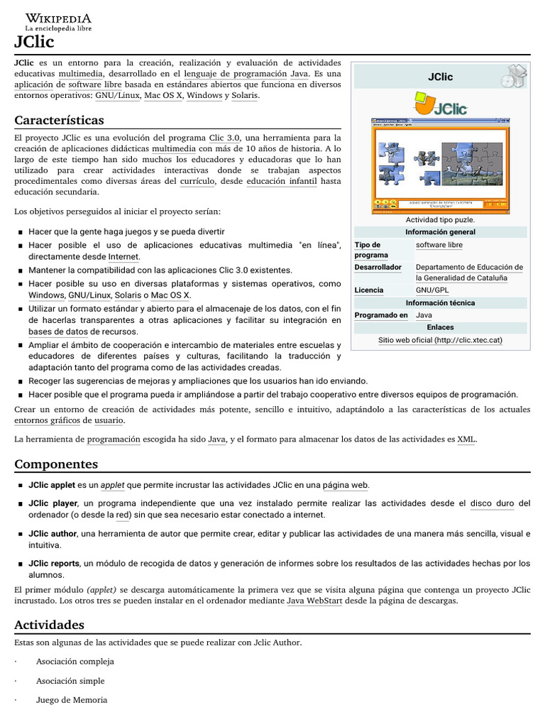 Jclic | PDF | Software de la aplicacion | Java (lenguaje de programación)