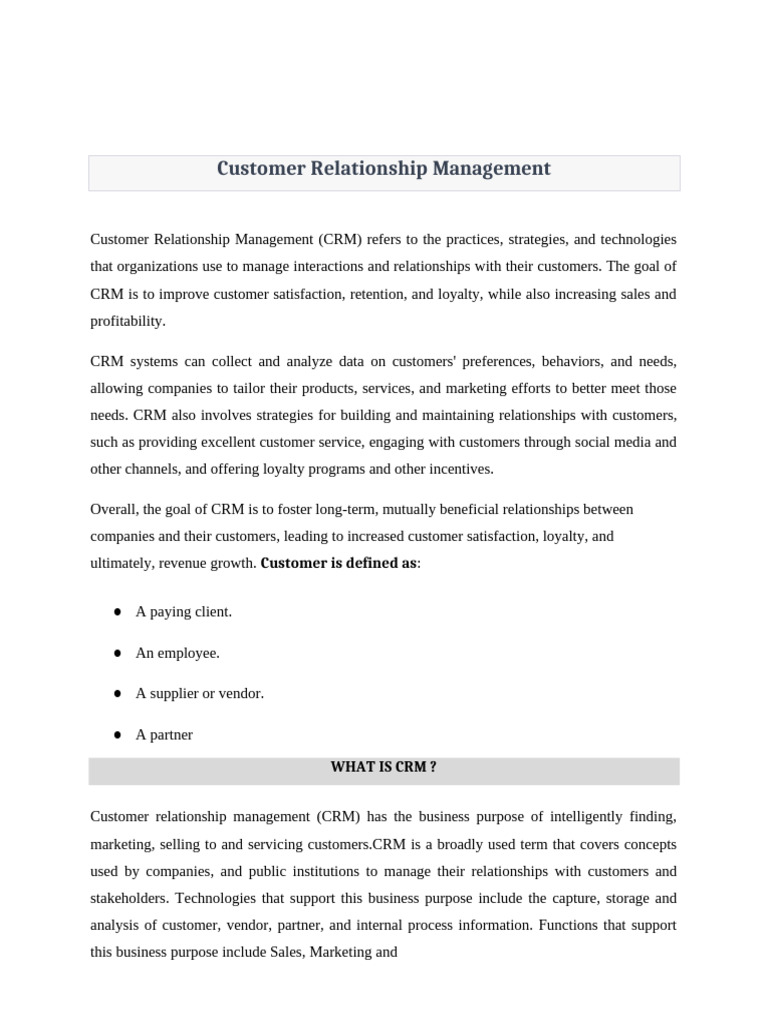 Crm Notes (Word) | PDF | Customer Relationship Management | Marketing