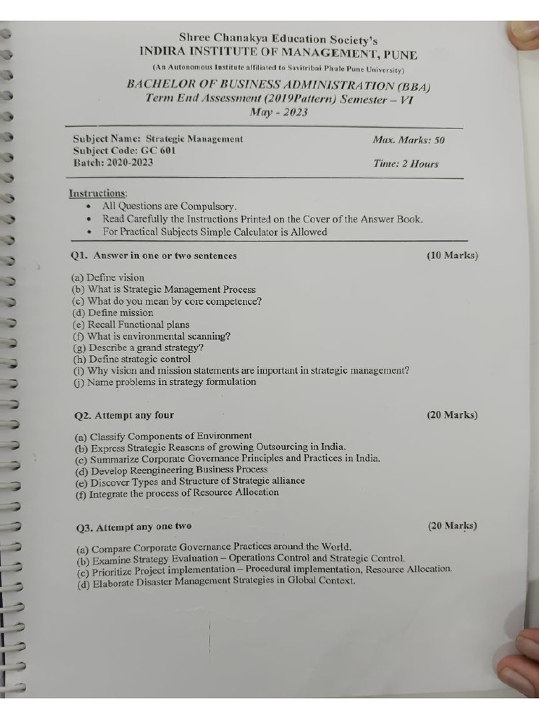 Last Year Question Paper | PDF