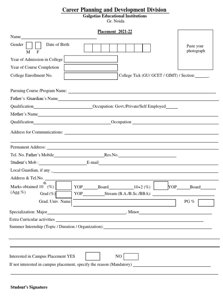 Placement Undertaking Form | PDF
