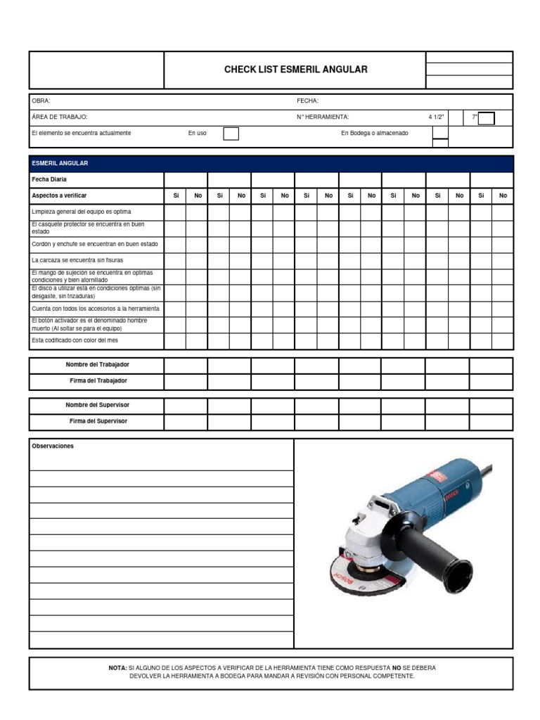 Checklist de Esmeril Angular | PDF