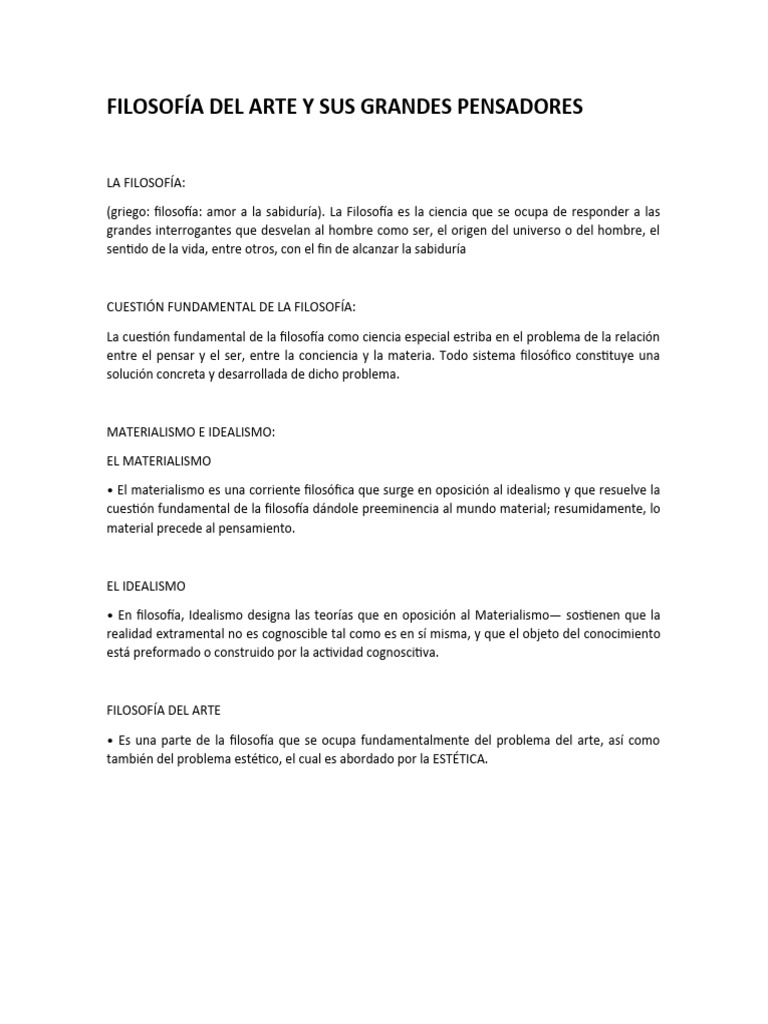 Filosofía del Arte y Pensadores Clave | PDF | Materialismo | Estética