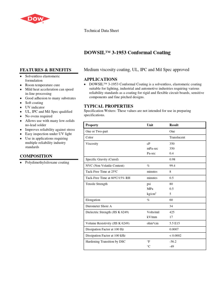 11 3046 01 Dowsil 3 1953 Conformal Coating | Download Free PDF | Coating | Printed Circuit Board