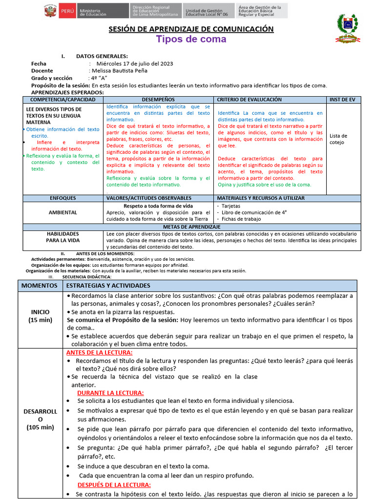 Tipos de Coma | Descargar gratis PDF | Oración (Lingüística) | Aprendizaje