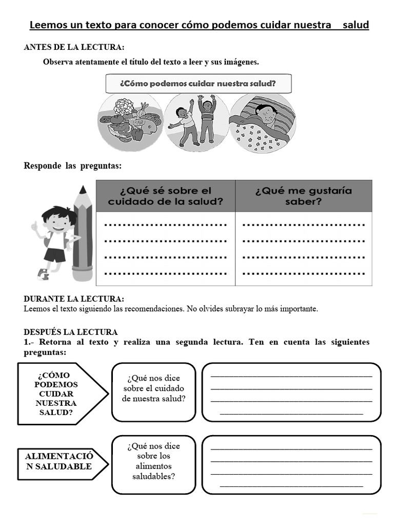 Ficha de Comprensión Como Cuidar Nuestra Salud | PDF