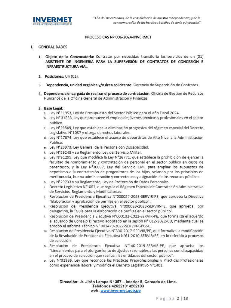 Bases Proceso Cas #006-2024-2 | PDF | Gobierno Bases Proceso Cas #006-2024-2 | PDF | Gobierno