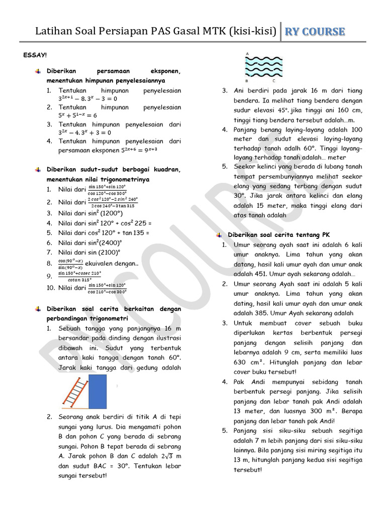 10-MTK-Latihan Soal Persiapan PAS (Sesuai Kisi-Kisi) | PDF