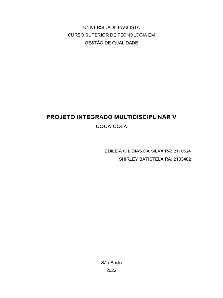 Pim V Coca Cola | PDF | Cadeia de suprimentos | Qualidade (negócios) Pim V Coca Cola | PDF | Cadeia de suprimentos | Qualidade (negócios)