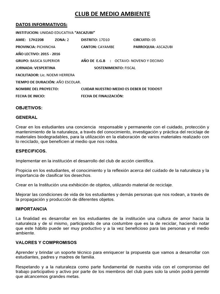 Club de Medio Ambiente: Reciclaje Escolar | PDF | Reciclaje