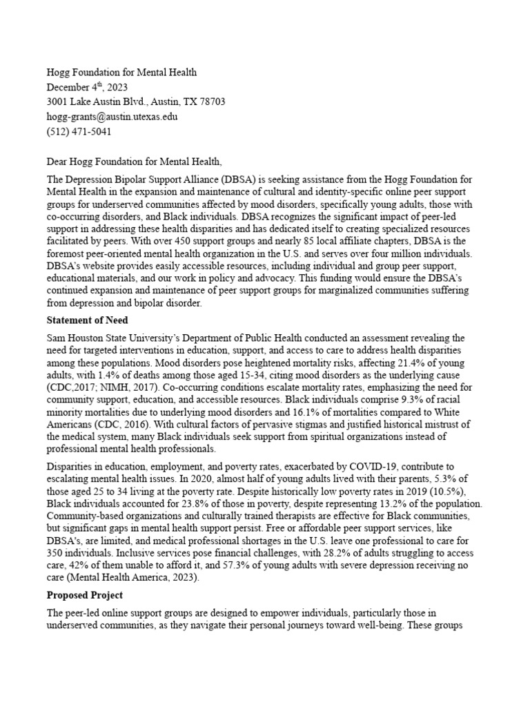 Grant Proposal Template | PDF | Mental Health | Mental Disorder